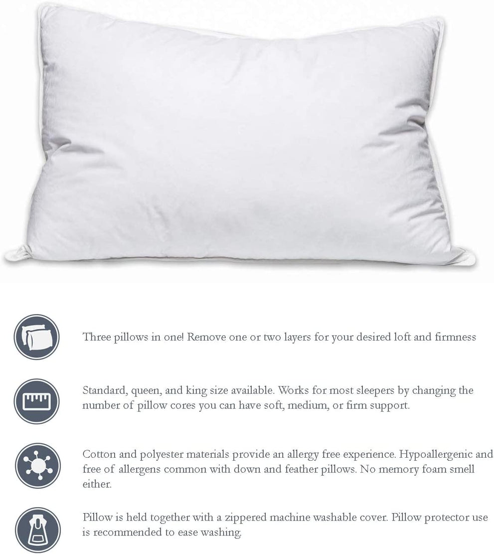 Pillowtex Adjustable Loft Pillow - Three Pillows In One - Perfect For